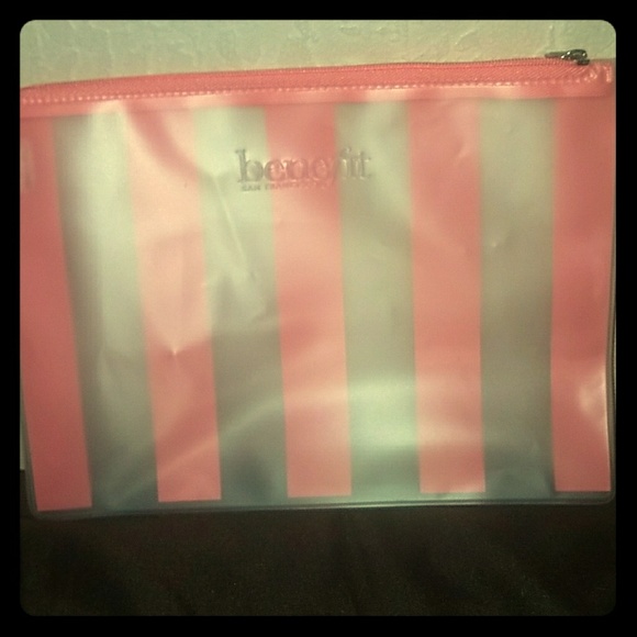 Benefit | Bags | Benefit Pink Striped Cosmetics Bag | Poshmark